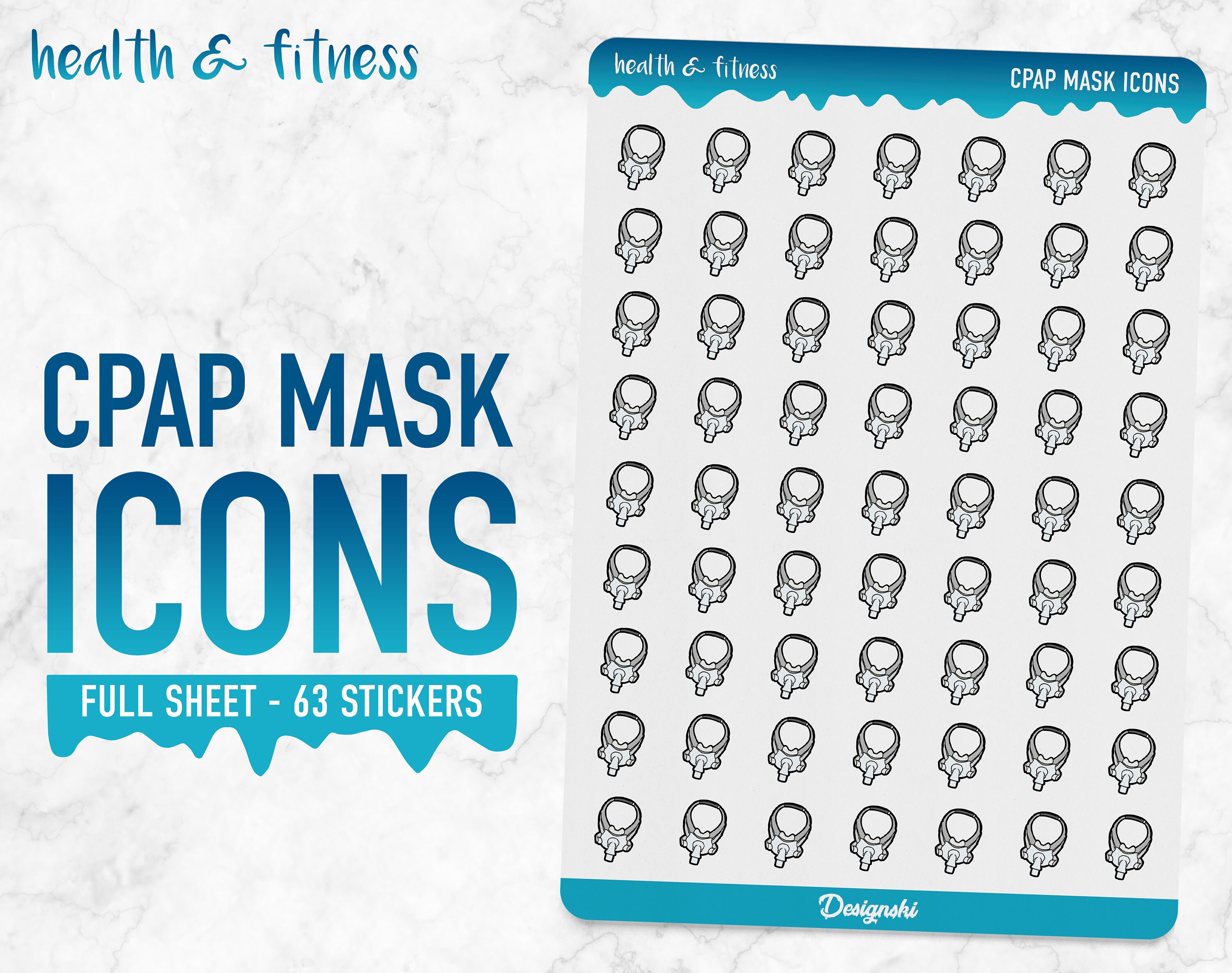 Health & Fitness Cpap Mask Icons Planner Stickers - Etsy