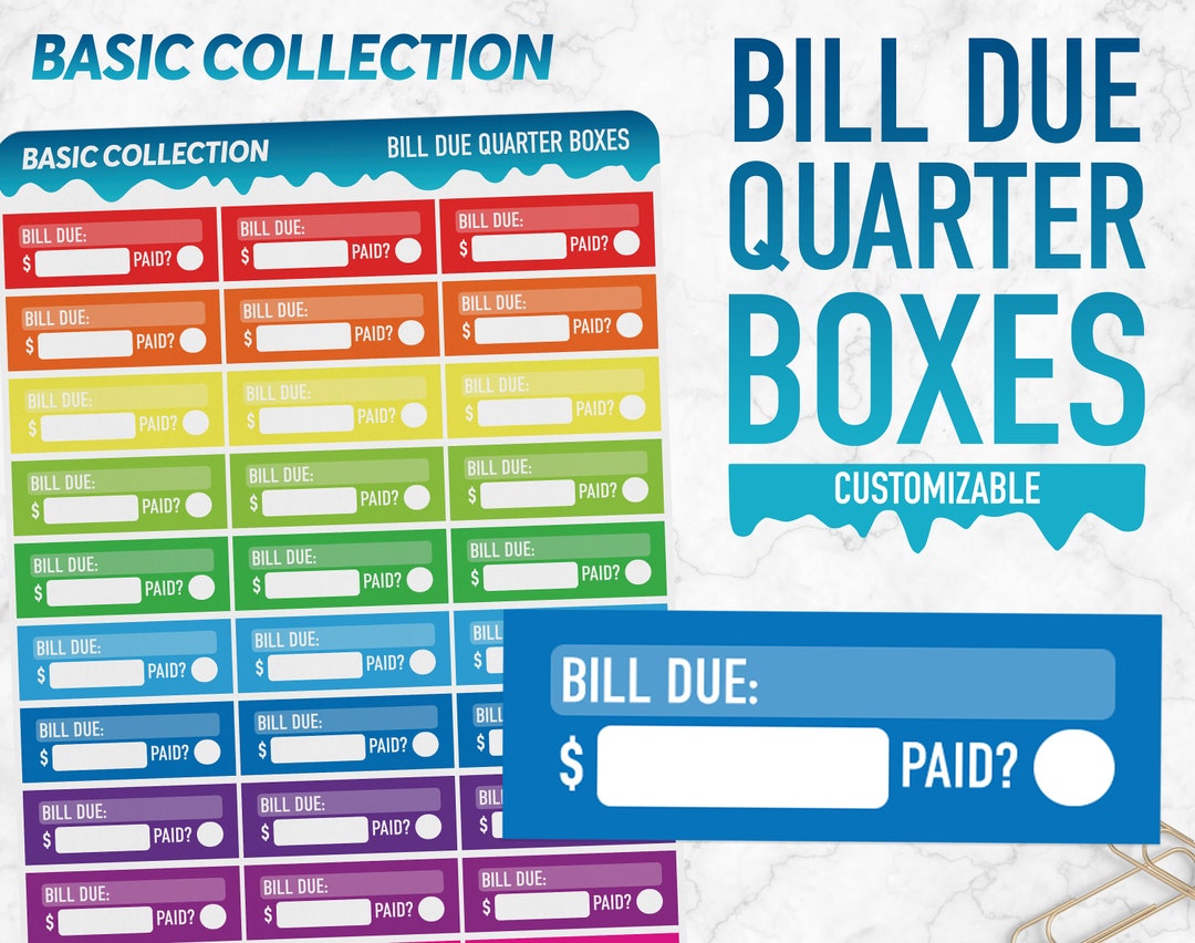 Basic Collection | Bill Due Quarter Boxes | Planner Stickers - Etsy