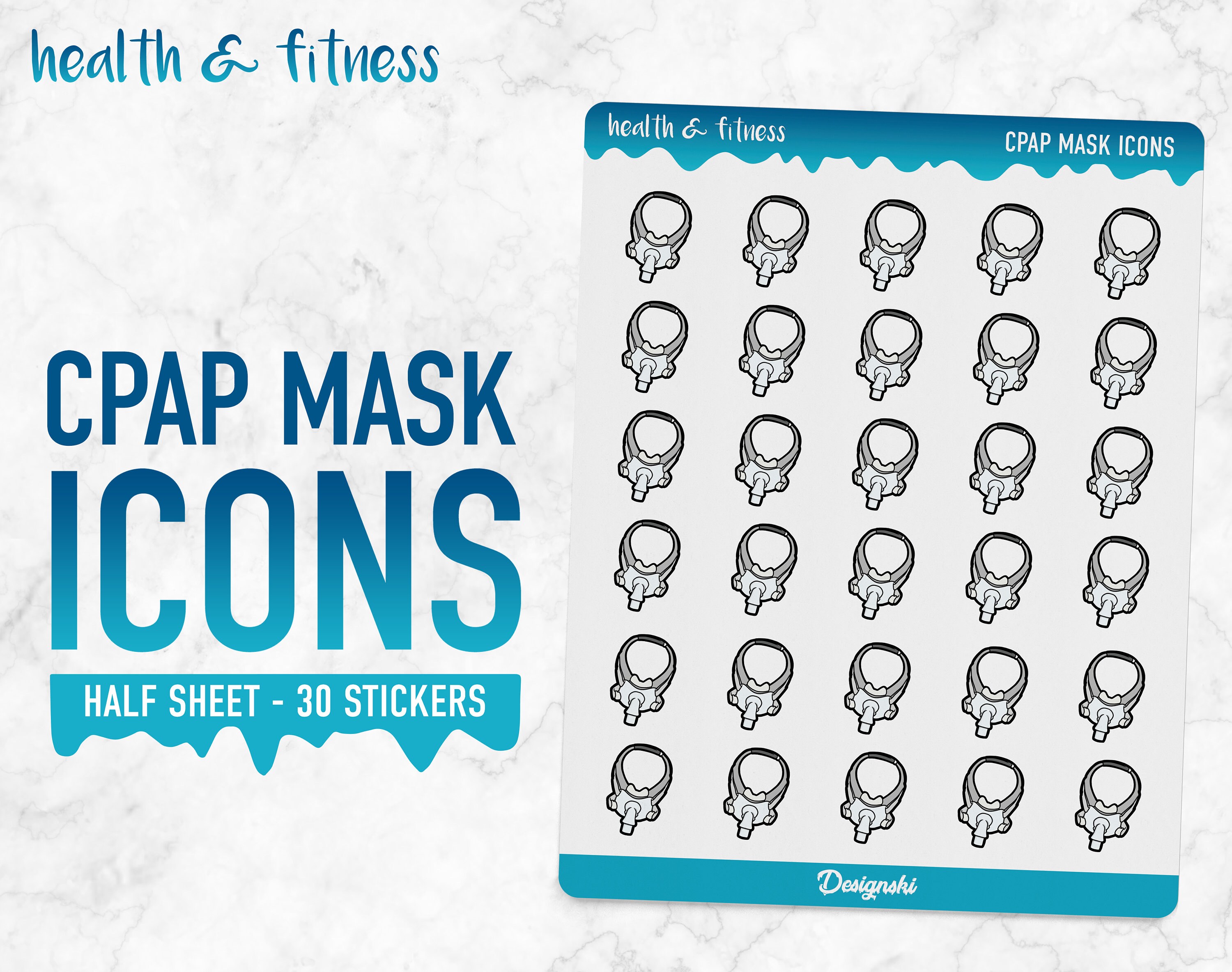 Health & Fitness Cpap Mask Icons Planner Stickers - Etsy