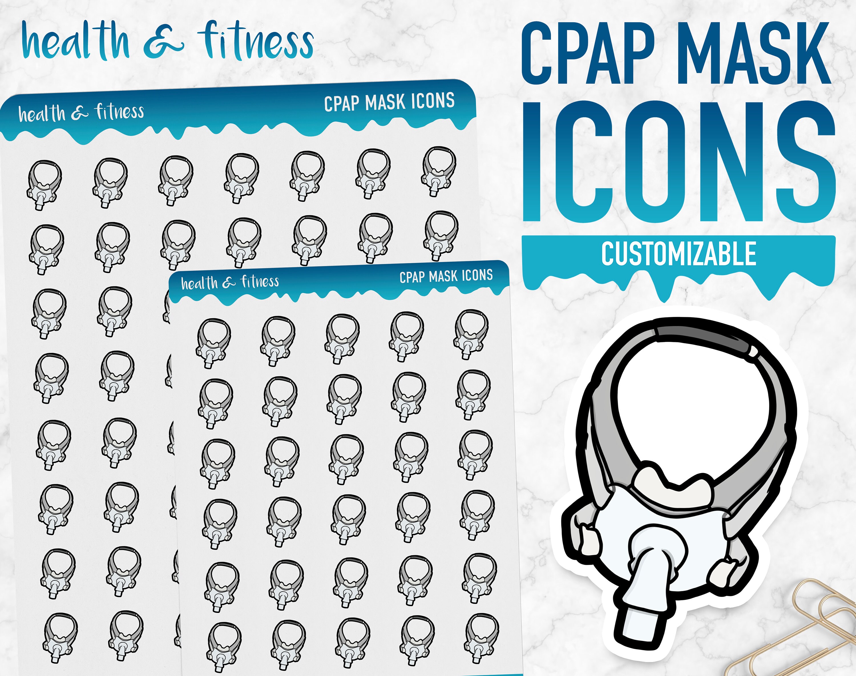 Health & Fitness Cpap Mask Icons Planner Stickers - Etsy