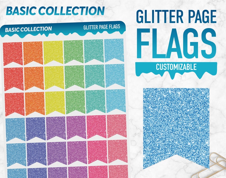 Basic Collection Glitter Page Flags Planner Stickers - Etsy