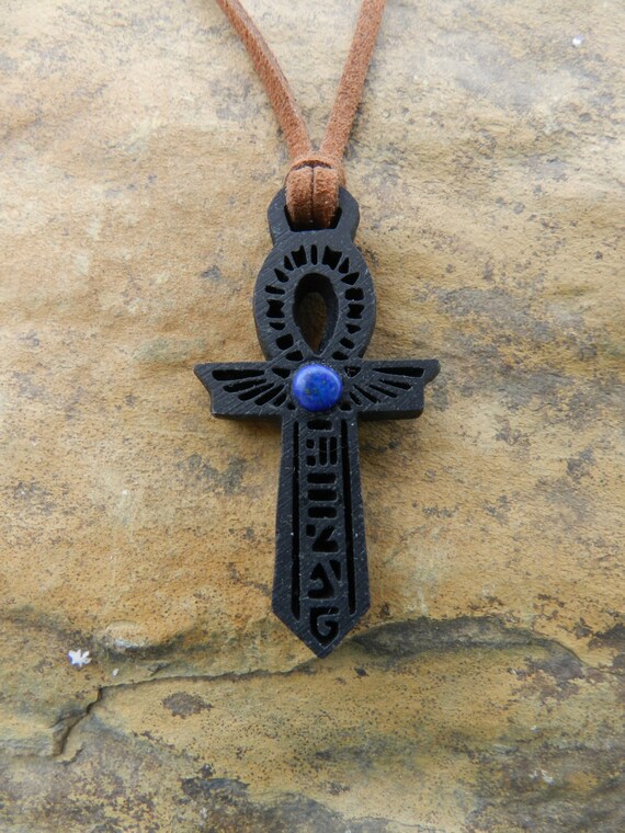 Ankh Stone carving Necklace from shungite with lapis lazuli | Etsy