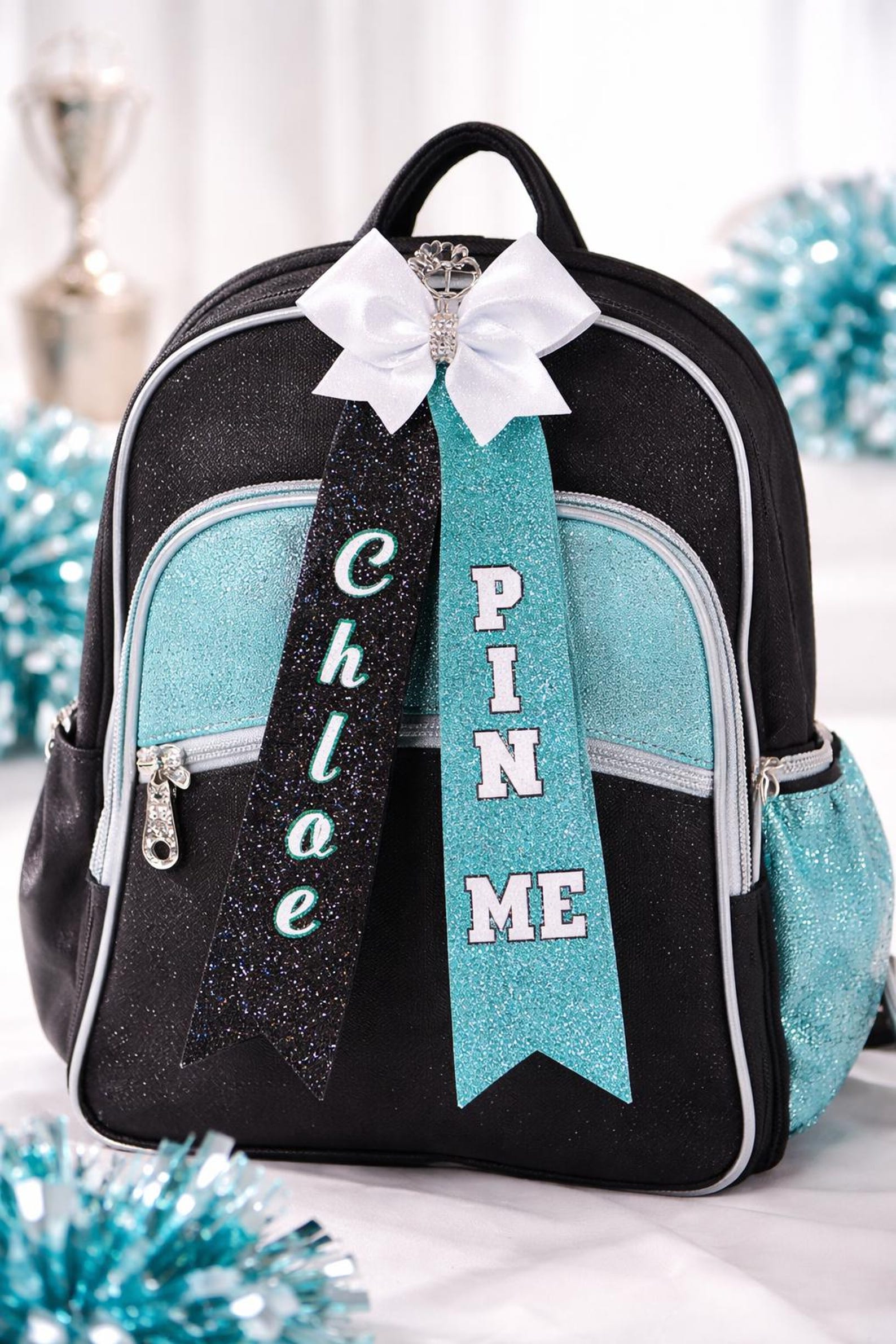 New***double Pin Me Ribbons for Cheer Competition, Customizable Glitter ...