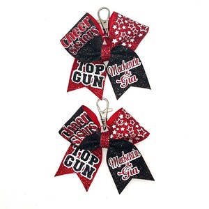 Set of 2 Personalized Cheer Bow Keychain Set: Glitter Ribbon, Custom ...
