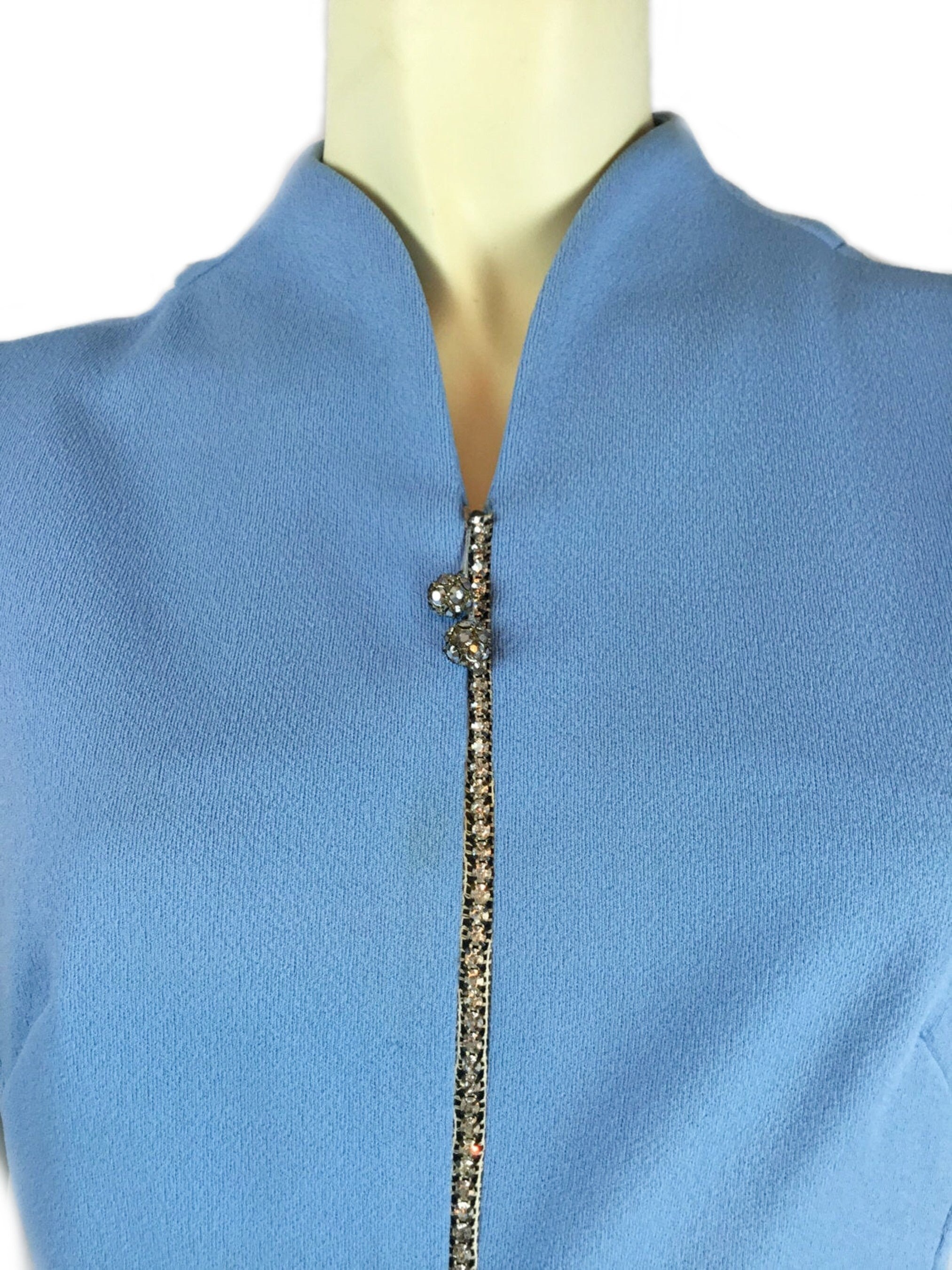 Vintage 1960s Mod Cocktail Dress With Rhinestone Accent / MCM Sky Blue ...
