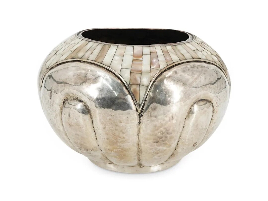 Los Castillo Mother of Pearl Handcrafted Hammered Silver Plate Vintage ...
