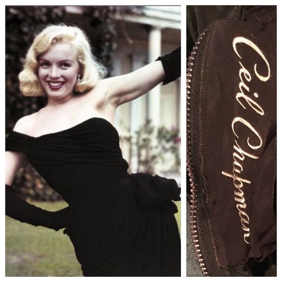 1950s Ceil Chapman Vintage Designer Black Silk Velvet… - Gem