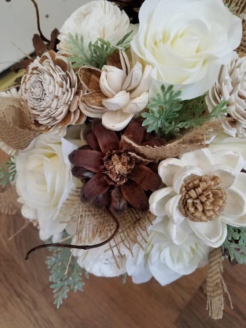 Rustic Sola Wood Bouquet With Pine Cones Burlap and Dusty - Etsy