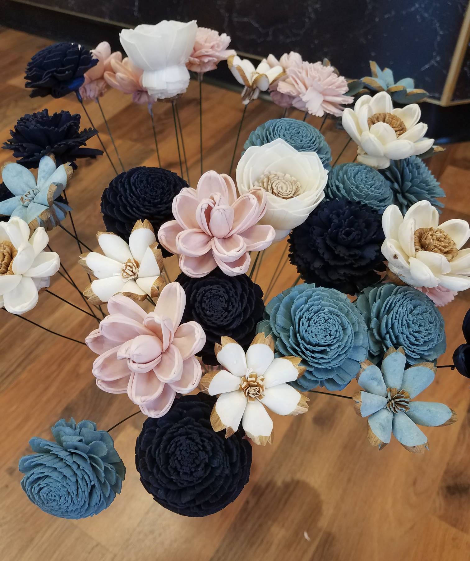 Slate Blue and Dusty Pink Large Bridal Bouquet Sola Flowers - Etsy