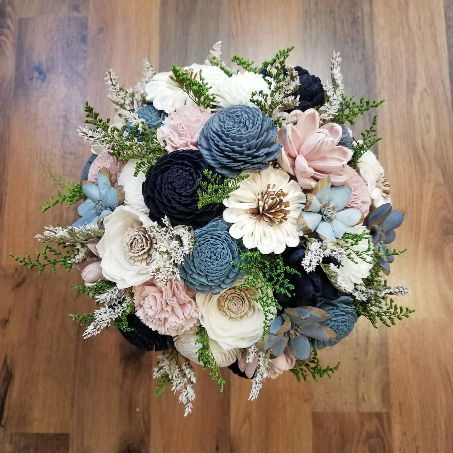 Slate Blue and Dusty Pink Large Bridal Bouquet Sola Flowers - Etsy