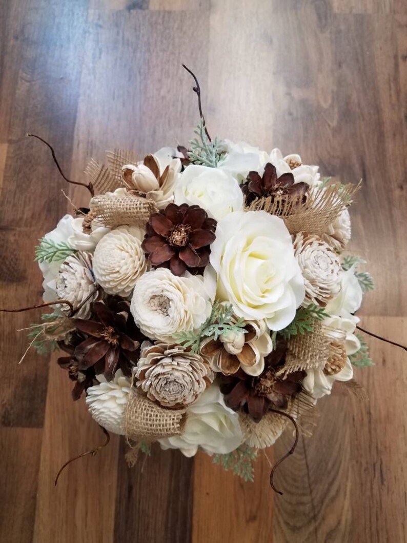 Rustic Sola Wood Bouquet With Pine Cones Burlap and Dusty - Etsy