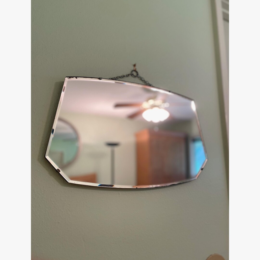 Frameless Art Deco Mirror With Beveled Edges and Hanging Chain - Etsy