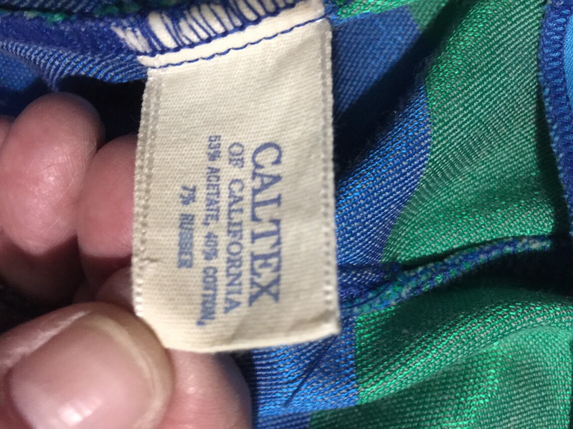 Vintage Caltex Blue and Green Color Block Print 1 Piece Swimsuit - Etsy