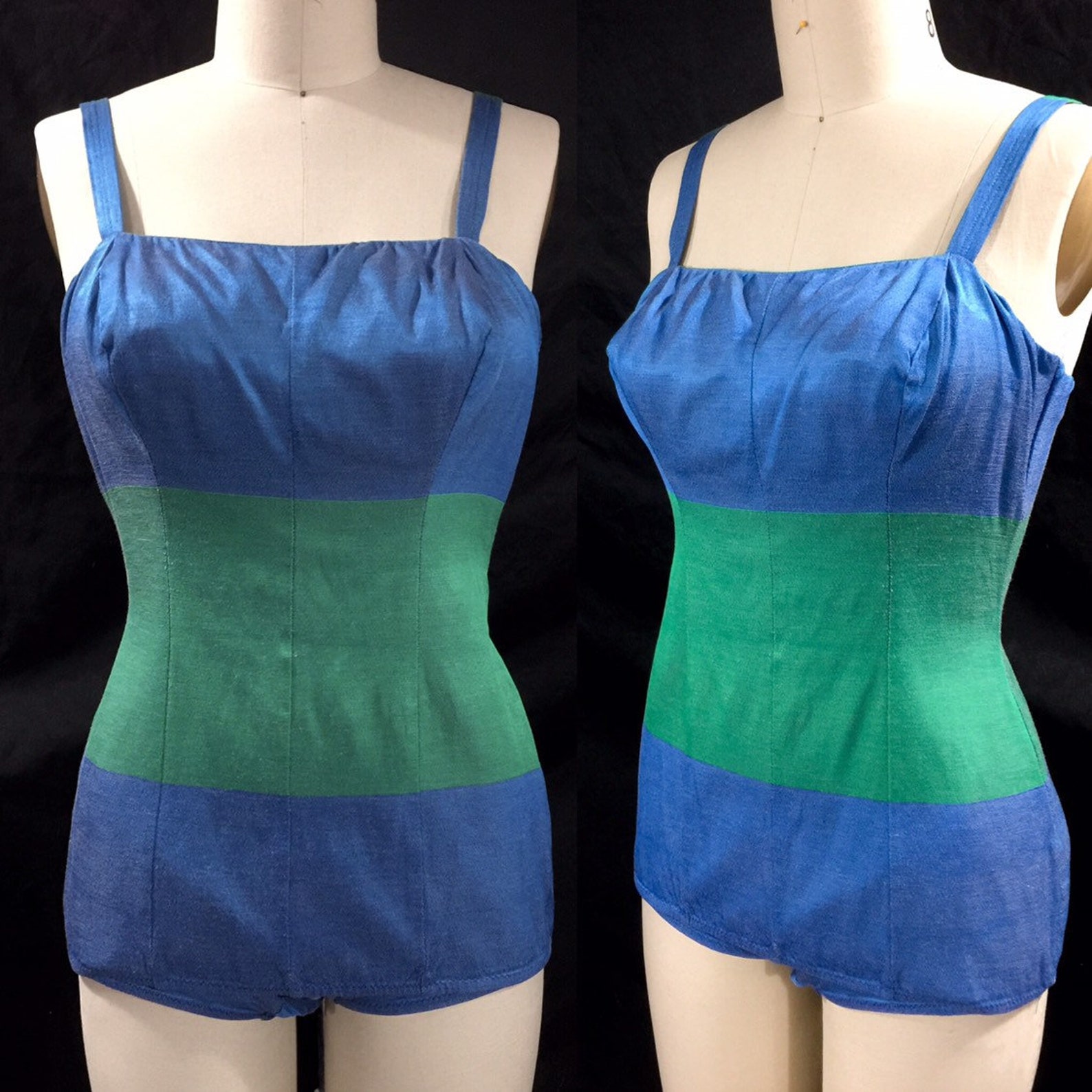 Vintage Caltex Blue and Green Color Block Print 1 Piece Swimsuit - Etsy