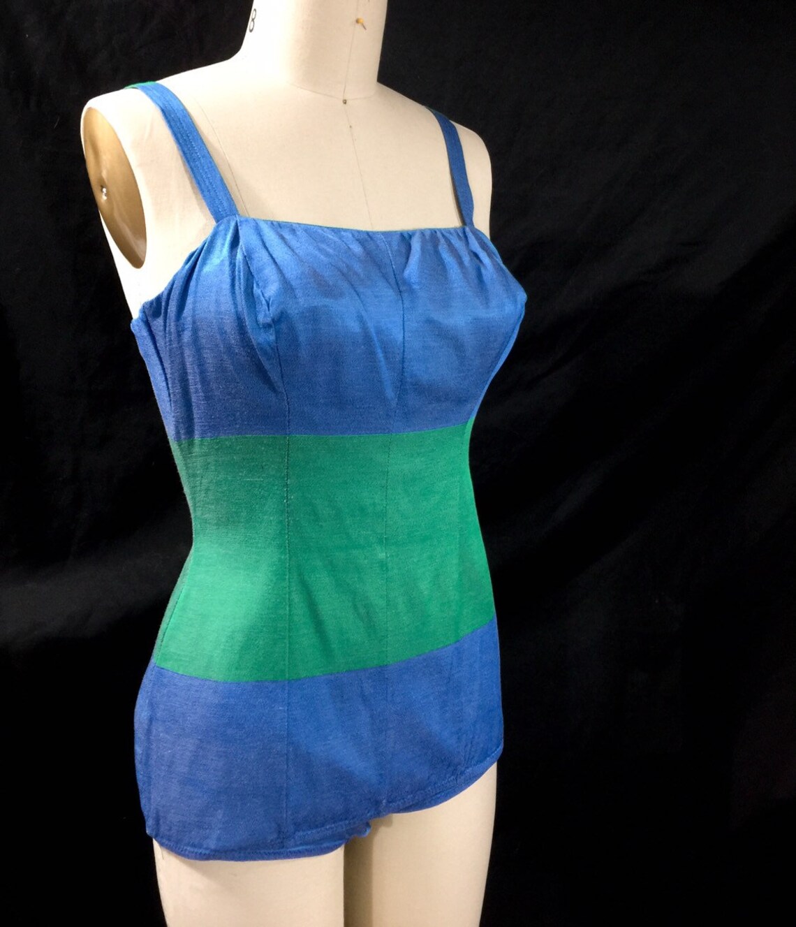 Vintage Caltex Blue and Green Color Block Print 1 Piece Swimsuit - Etsy