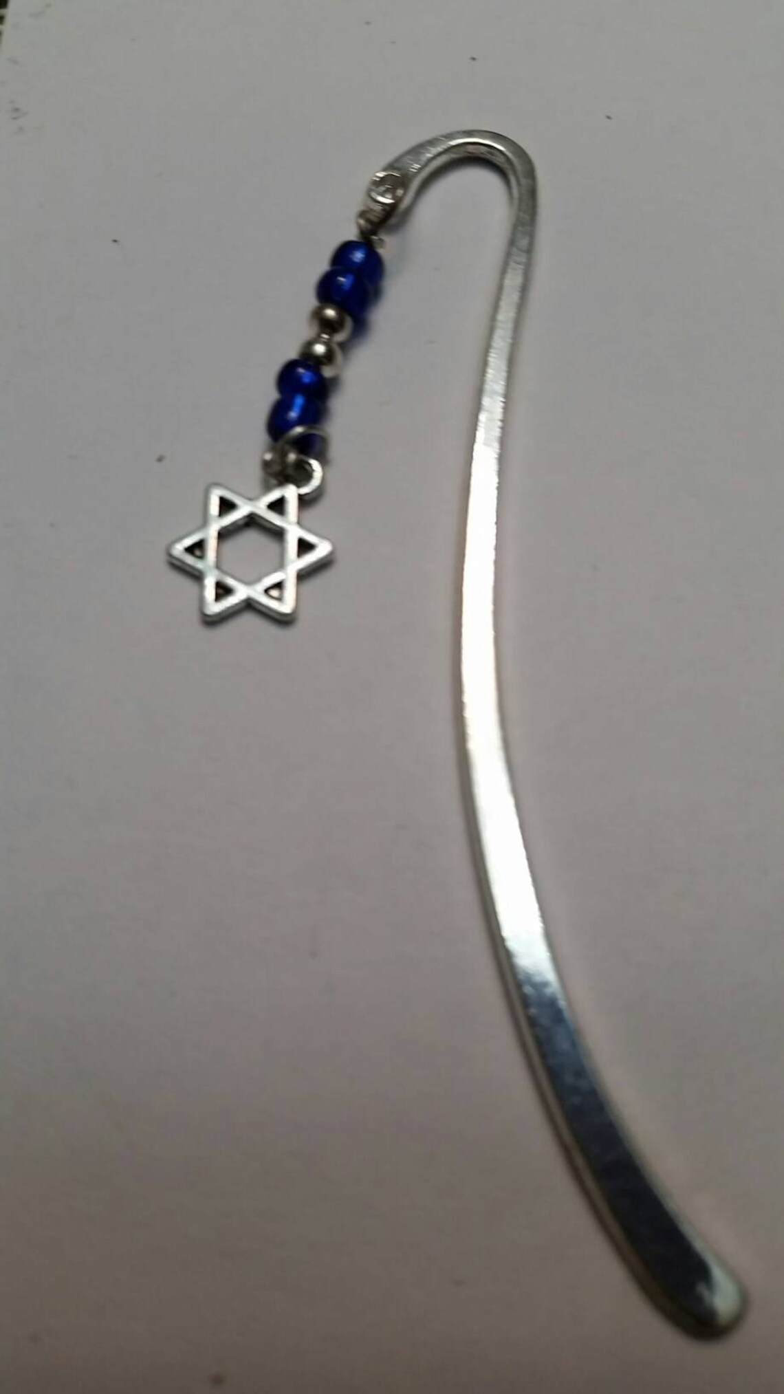 Star of David Bookmark: Shepherd's Hook With Blue Czech Beads - Etsy