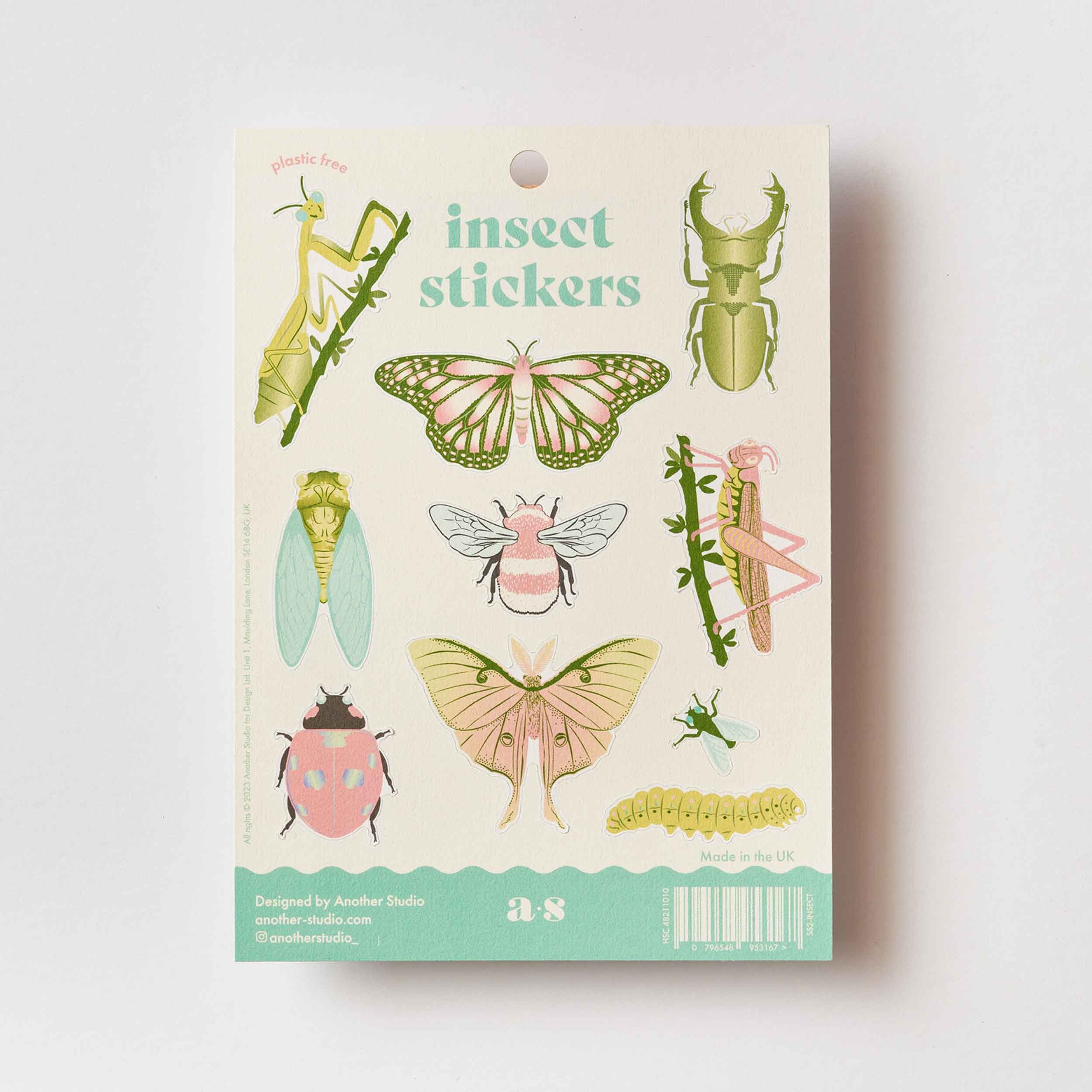 Insects Sticker Sheet - Bugs, Butterflies, Beetles. Stationery ...