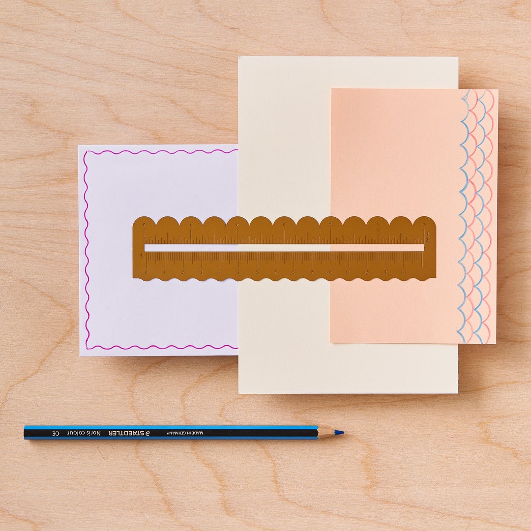 Wavy and Scalloped Edge Brass Ruler, Stationery Tools for School and ...