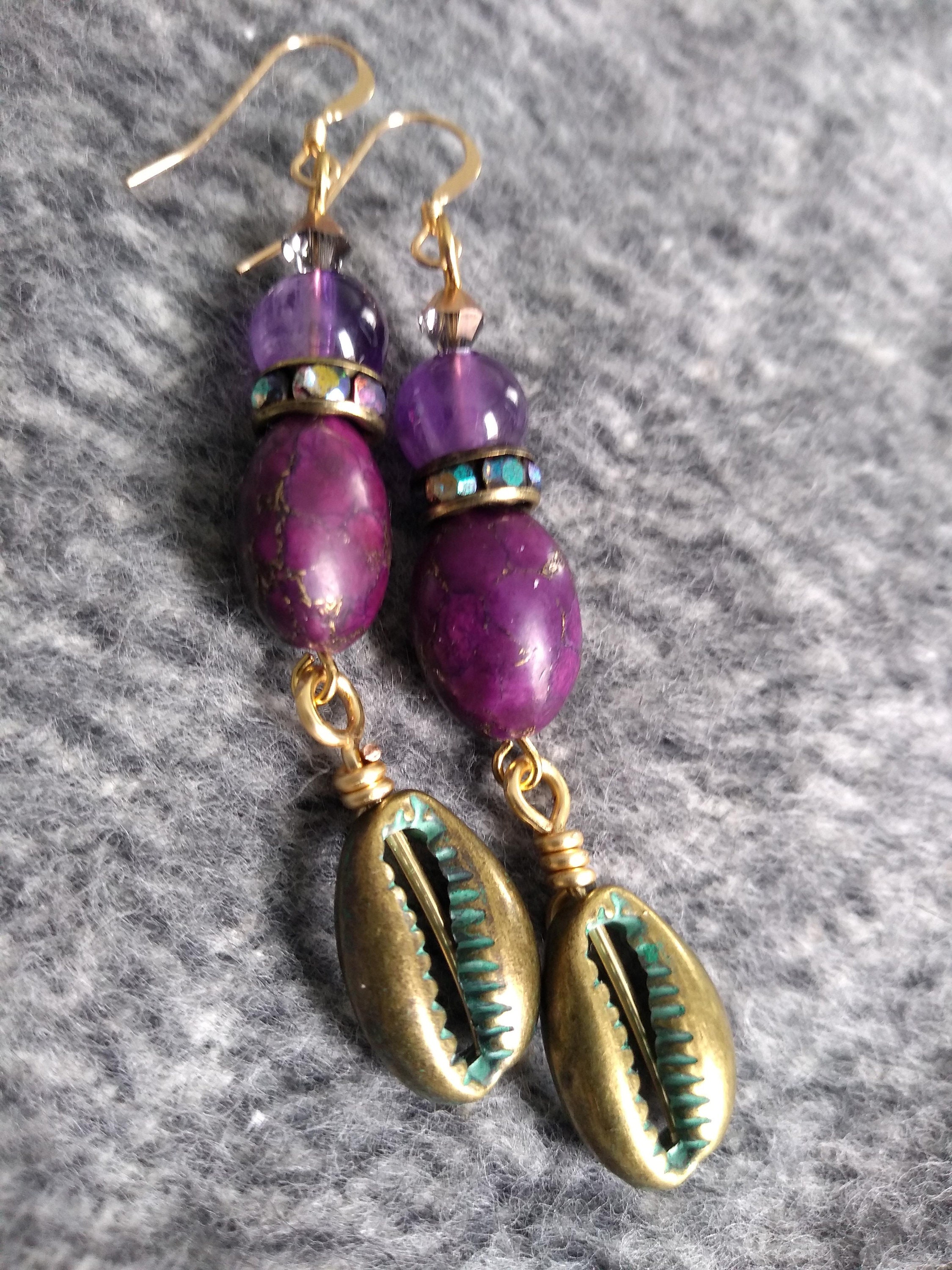 Love Stone Sugilite Amethyst and Oxidized Bronze Cowry - Etsy