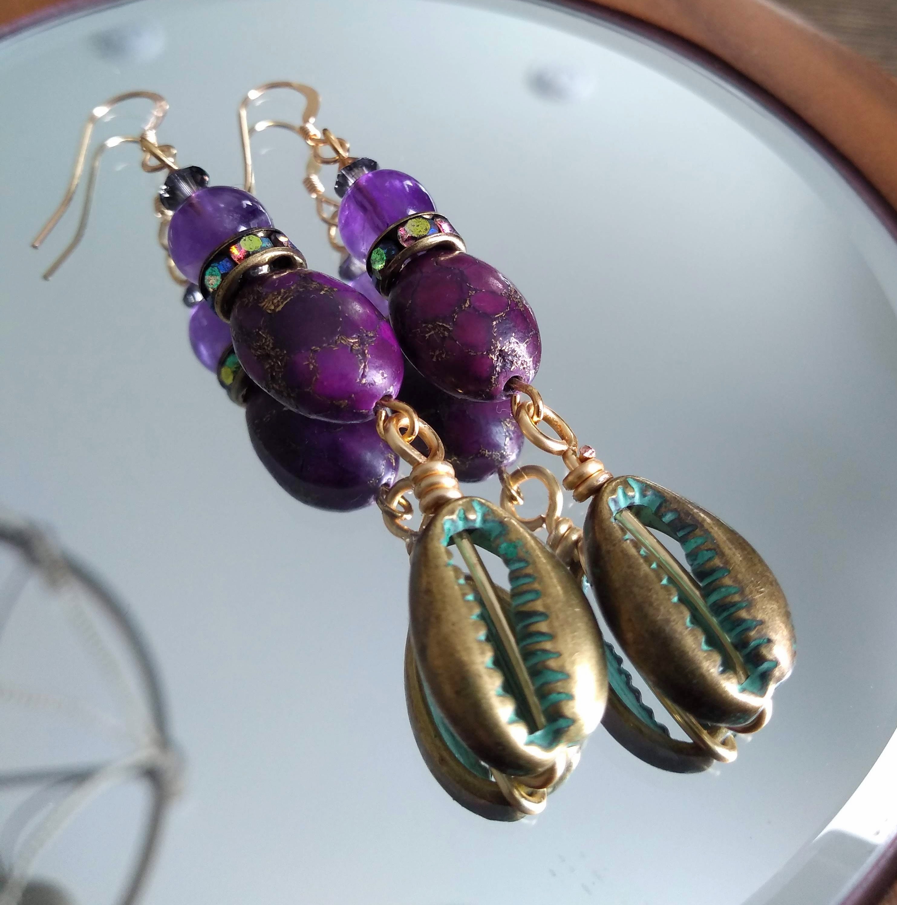 Love Stone Sugilite Amethyst and Oxidized Bronze Cowry - Etsy
