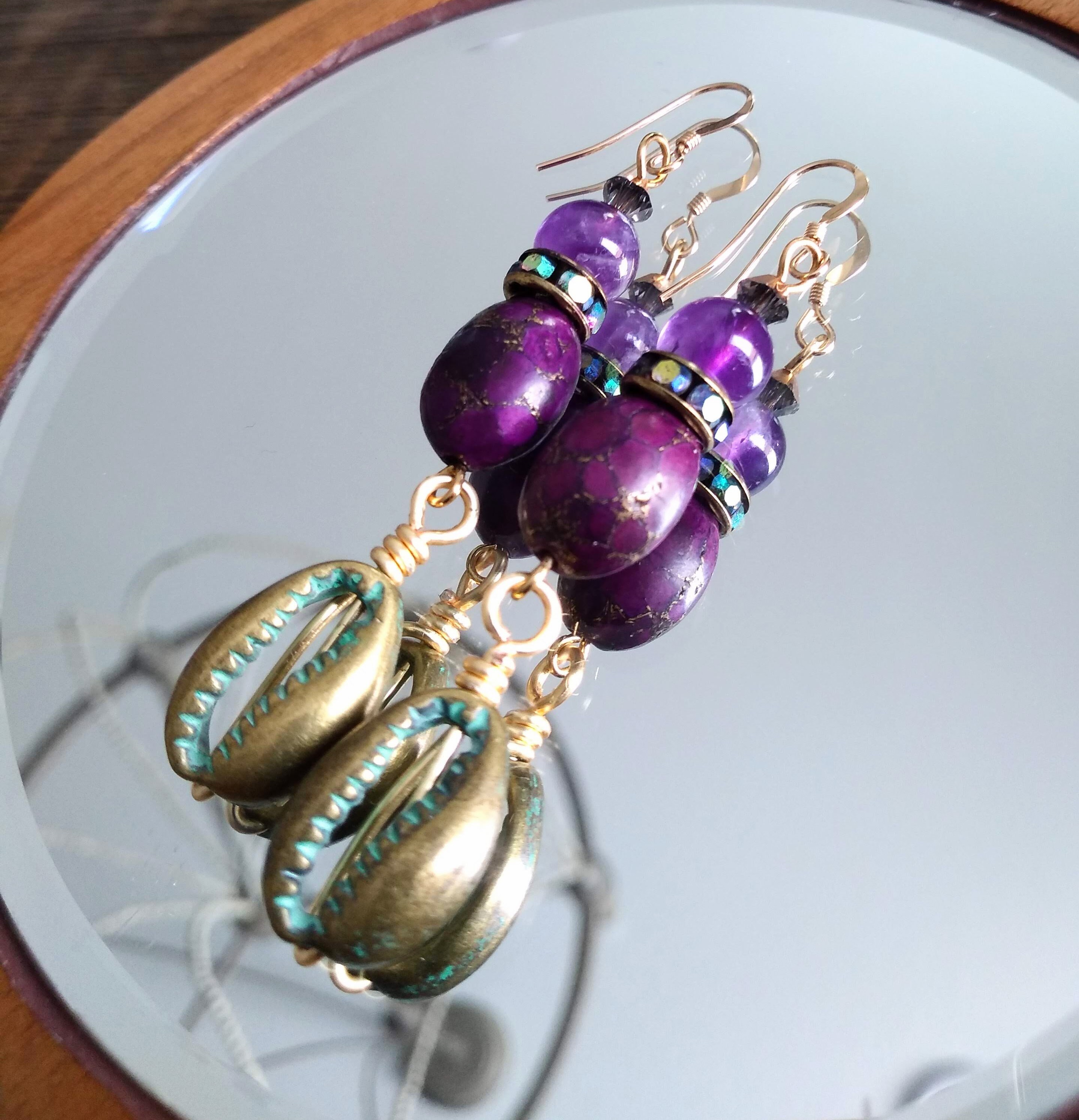 Love Stone Sugilite Amethyst and Oxidized Bronze Cowry - Etsy