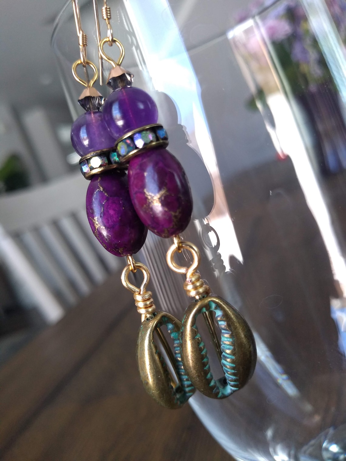 Love Stone Sugilite Amethyst and Oxidized Bronze Cowry - Etsy