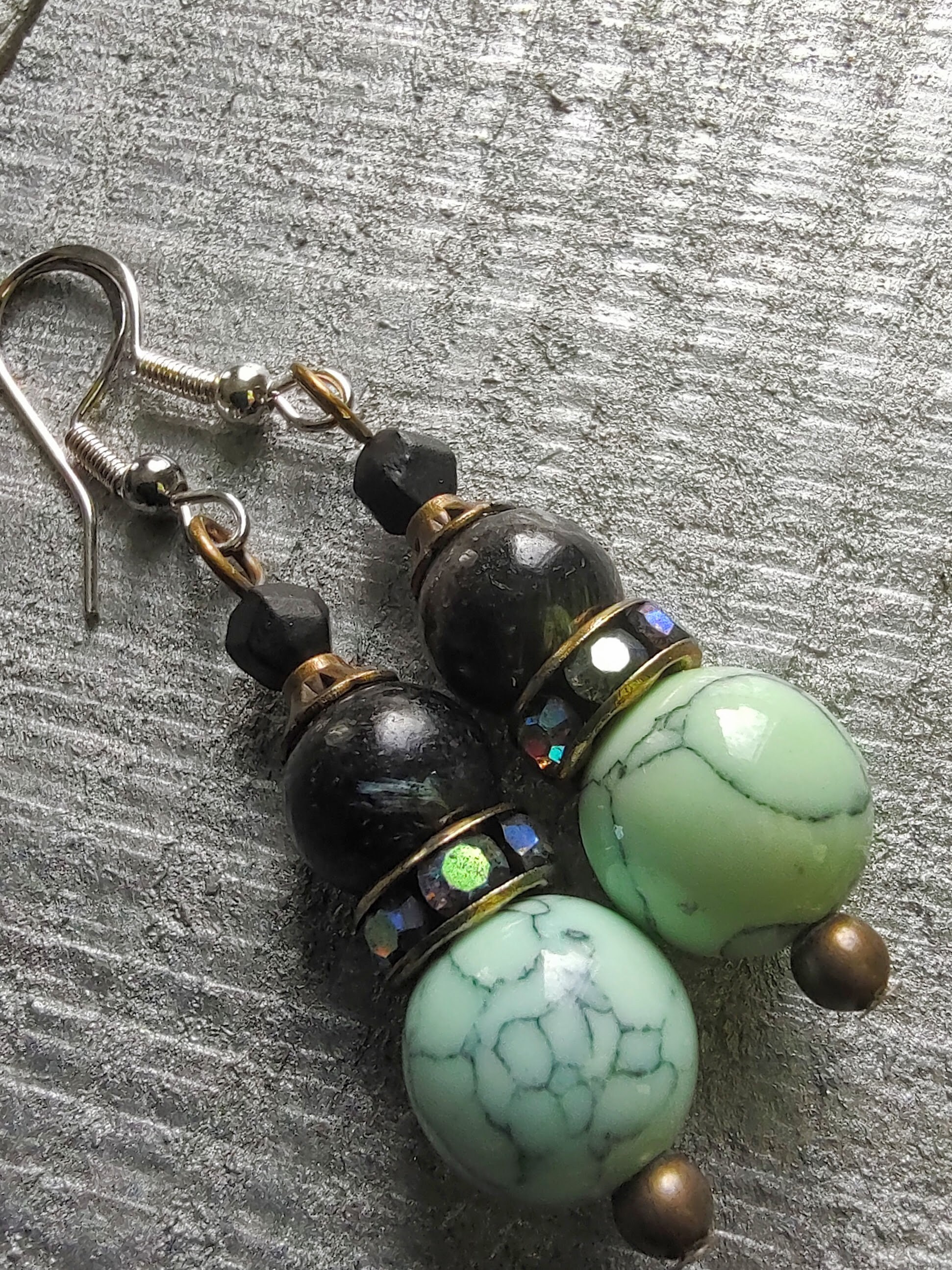 REDUCED Celestine Astrophyllite and Green Turquoise Earrings With ...