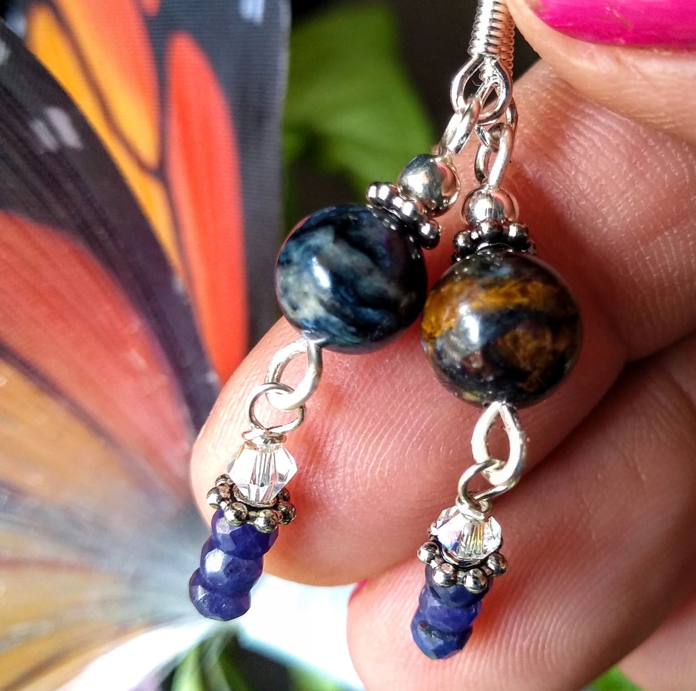 Tempest Pietersite and Sapphire Drop Earrings, With Highly Charged ...