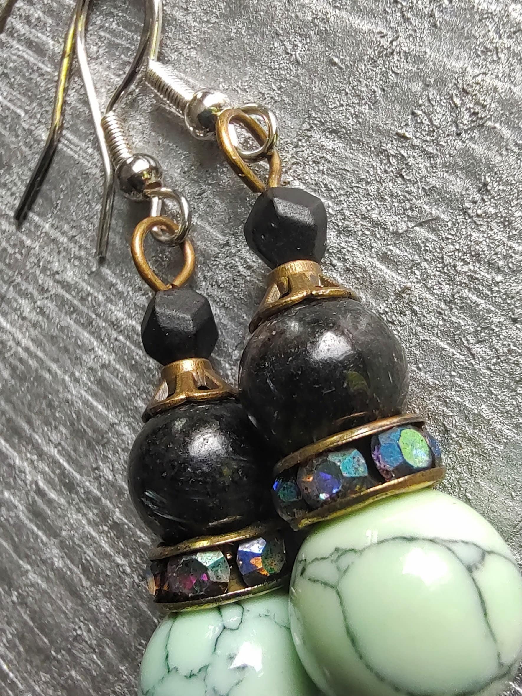 REDUCED Celestine Astrophyllite and Green Turquoise Earrings With ...