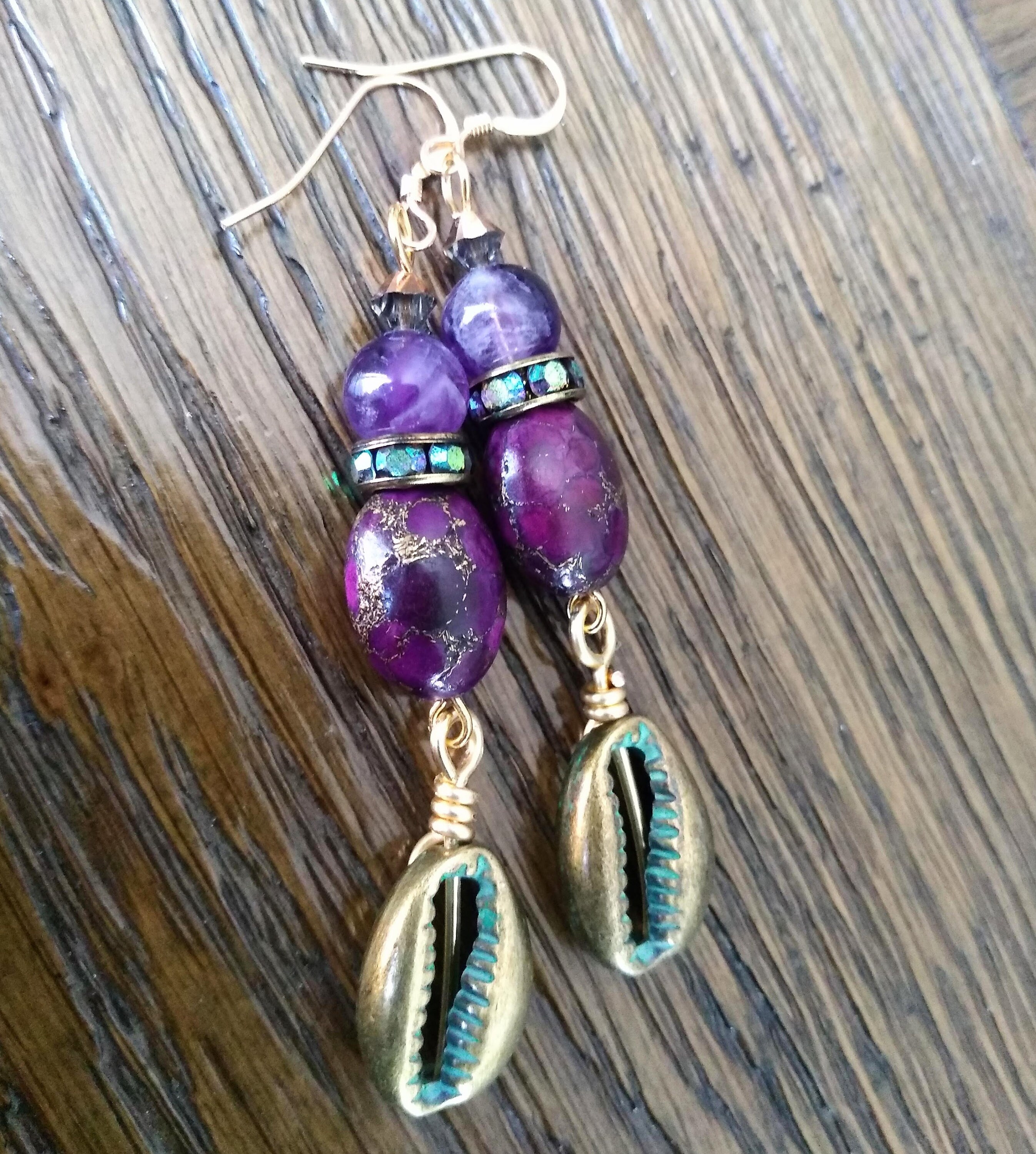 Love Stone Sugilite Amethyst and Oxidized Bronze Cowry - Etsy