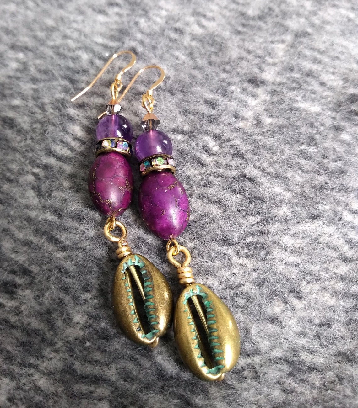Love Stone Sugilite Amethyst and Oxidized Bronze Cowry - Etsy