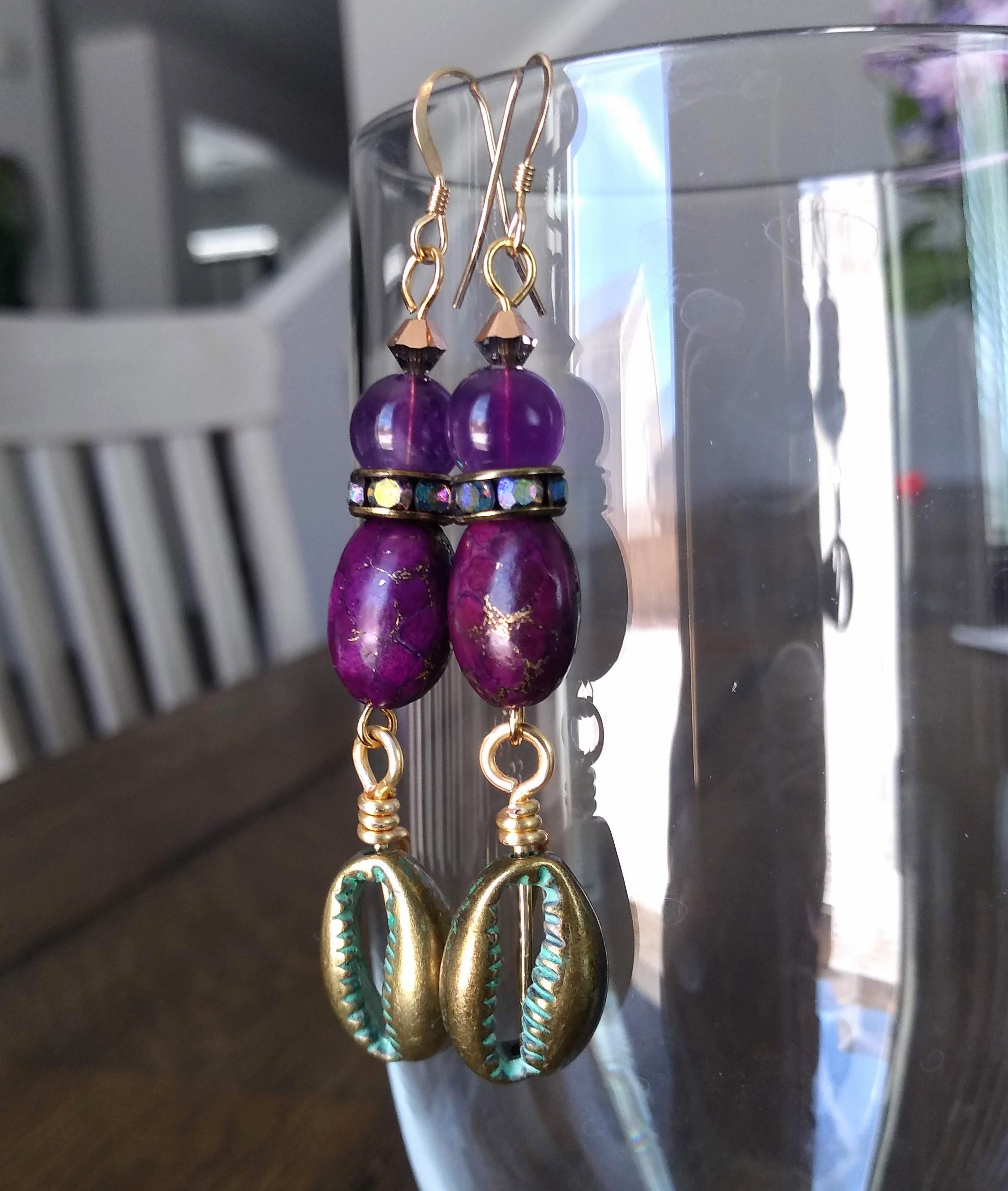 Love Stone Sugilite Amethyst and Oxidized Bronze Cowry - Etsy