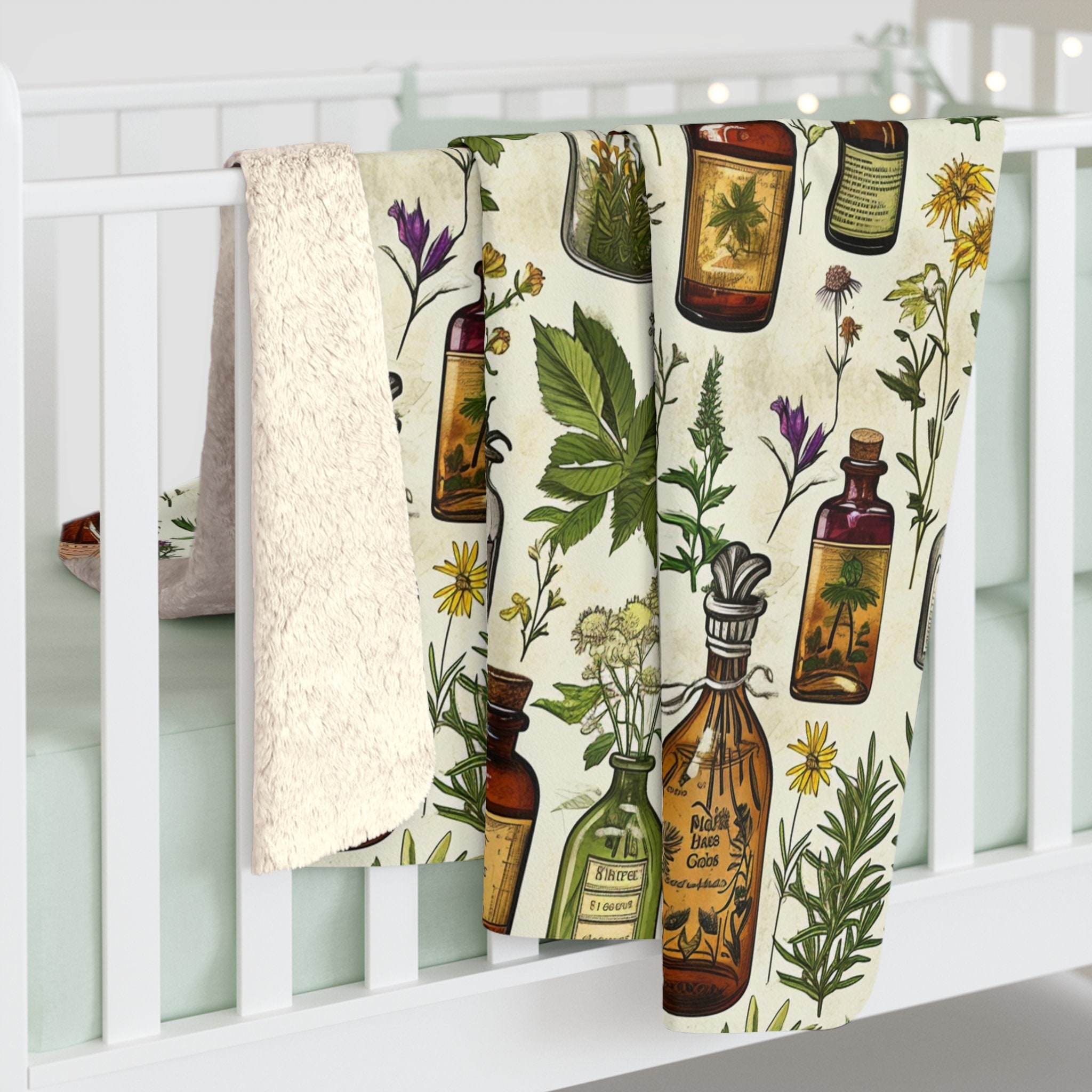 Vintage Herbal Blanket, Cottagecore Botanical Blanket, Antique ...