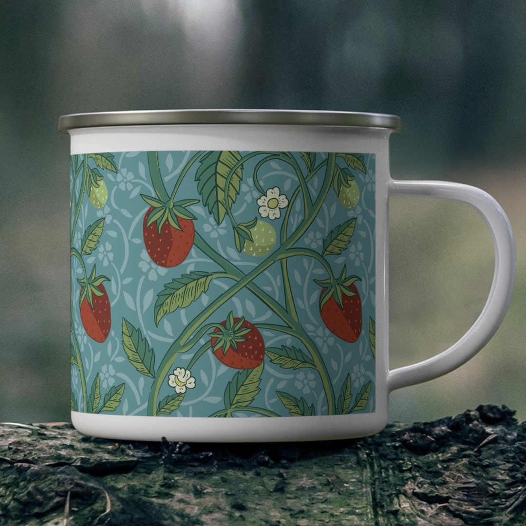 Vintage Strawberry Enamel Mug, Botanical Strawberry and Vine Mug ...