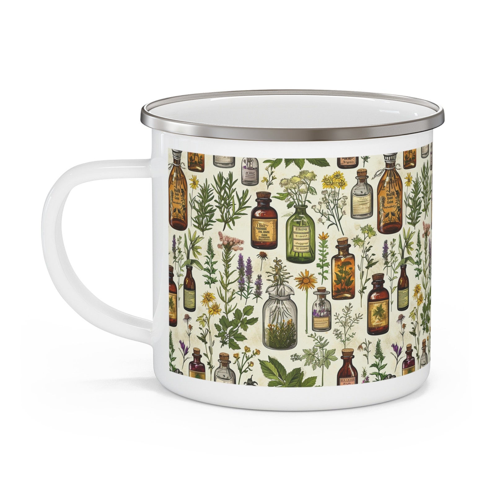Apothecary Enamel Mug, Botanical Plants Mug, Antique Herbal Print Mug ...