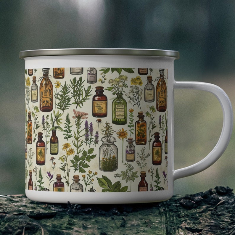 Apothecary Enamel Mug, Botanical Plants Mug, Antique Herbal Print Mug ...