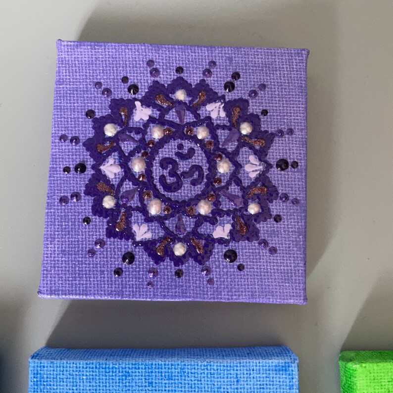 7 Chakras Set on Small Canvas Handpainted Wall Art 7cm 2 - Etsy