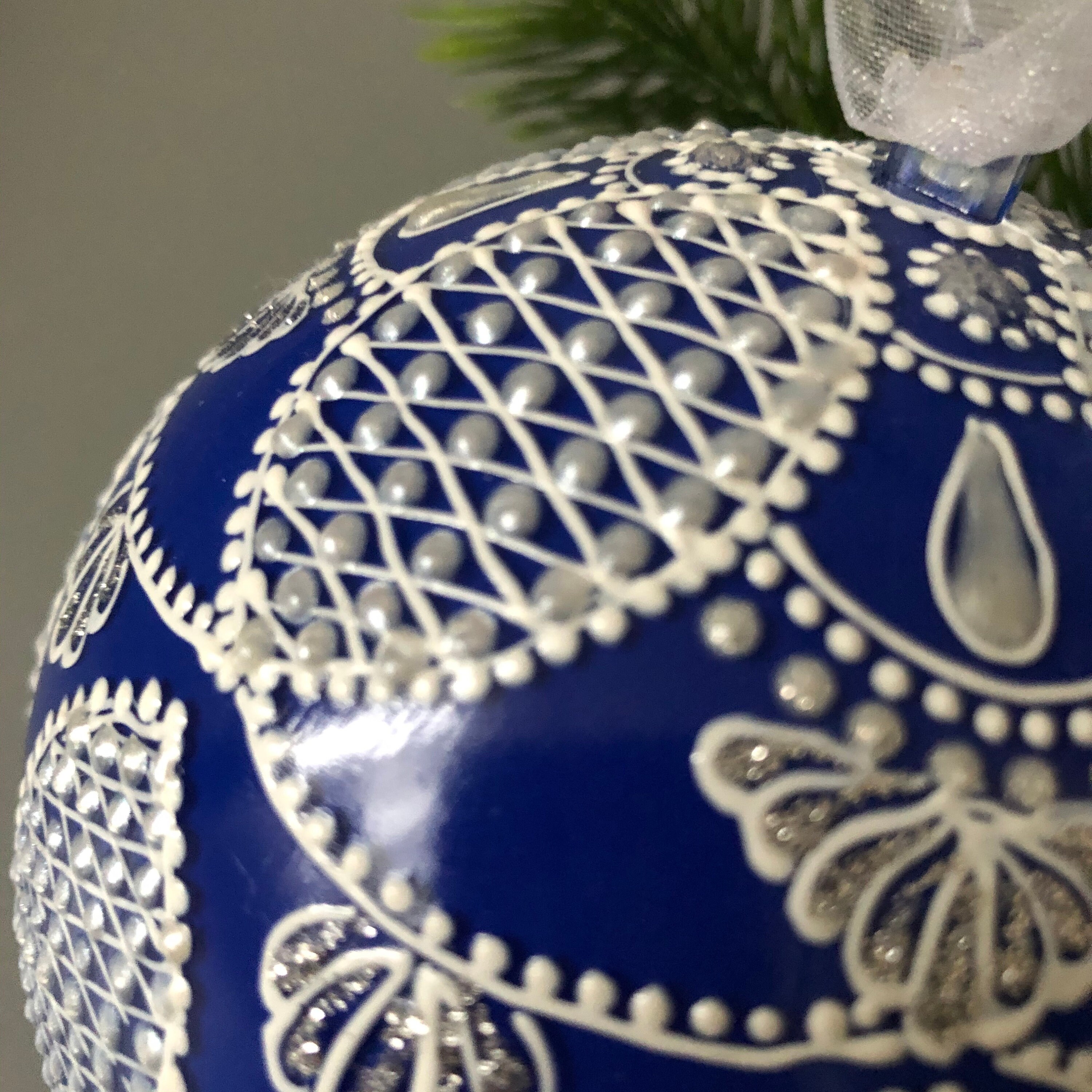 Large Xmas tree ornaments in gift box Handpainted blue | Etsy
