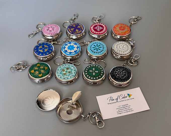 Portable Pocket Ashtray With Keychain, 4,5cm, 1pc, Handpainted Mandala ...