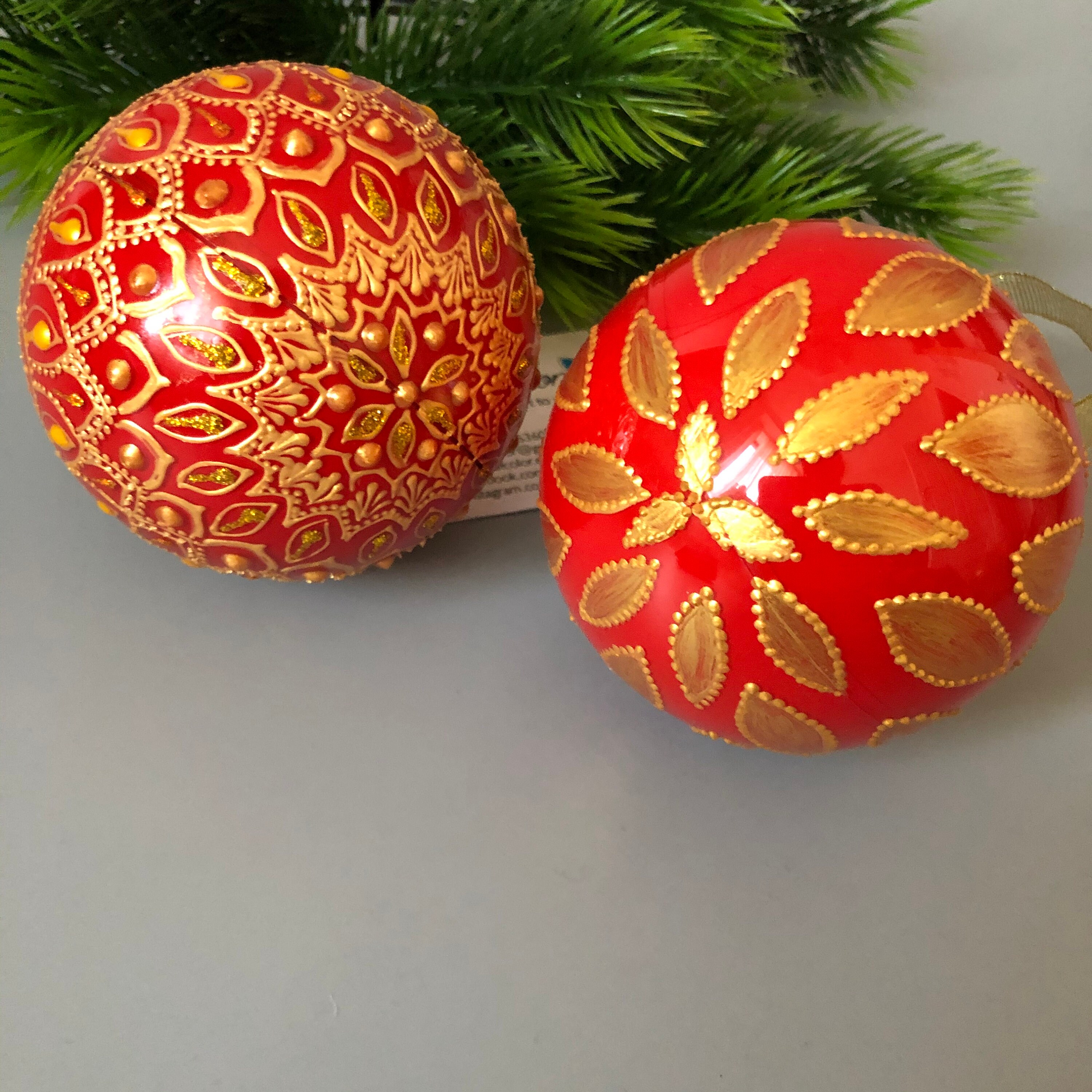 Christmas Tree Ornament in Gift Box Handpainted Red & Gold - Etsy