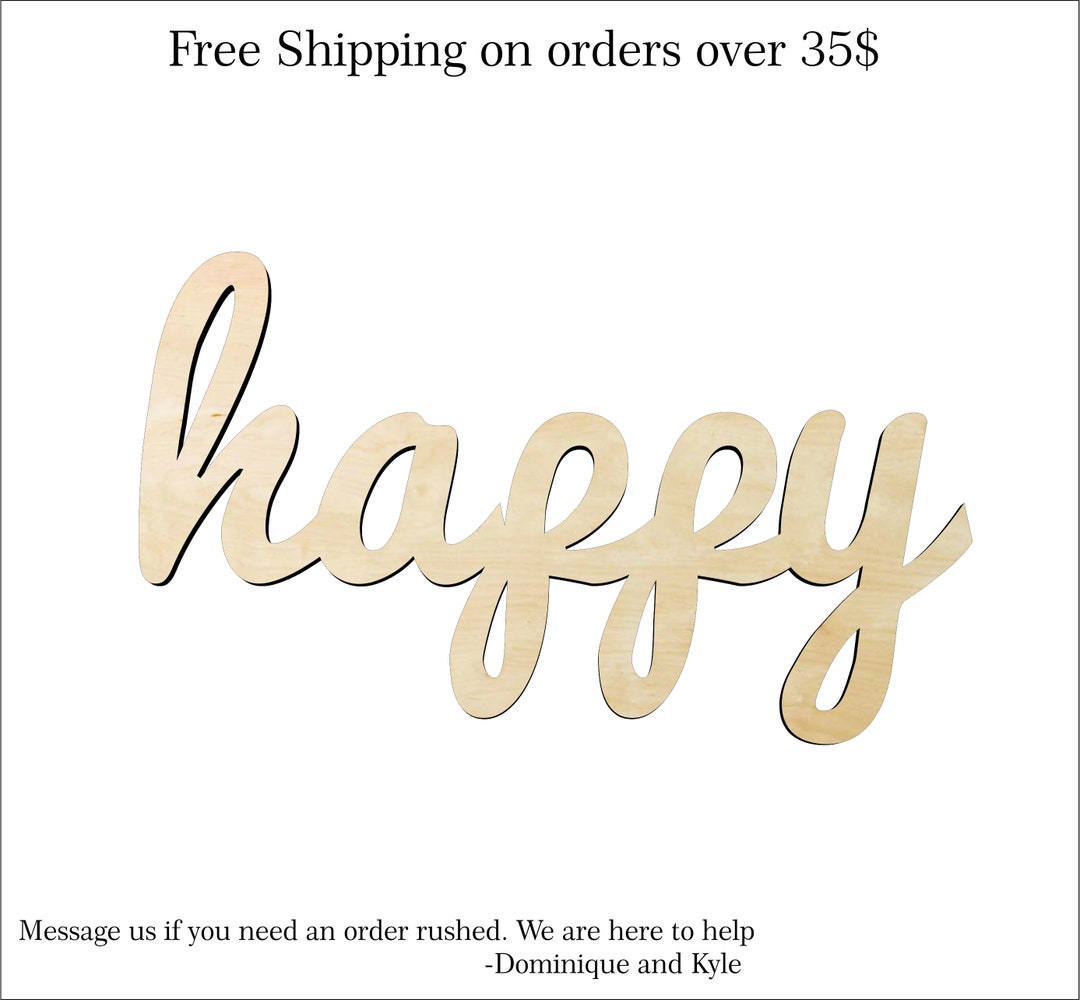 Happy -multiple Sizes-word Cutout- Wood Craft Supply - Hanging Wall ...