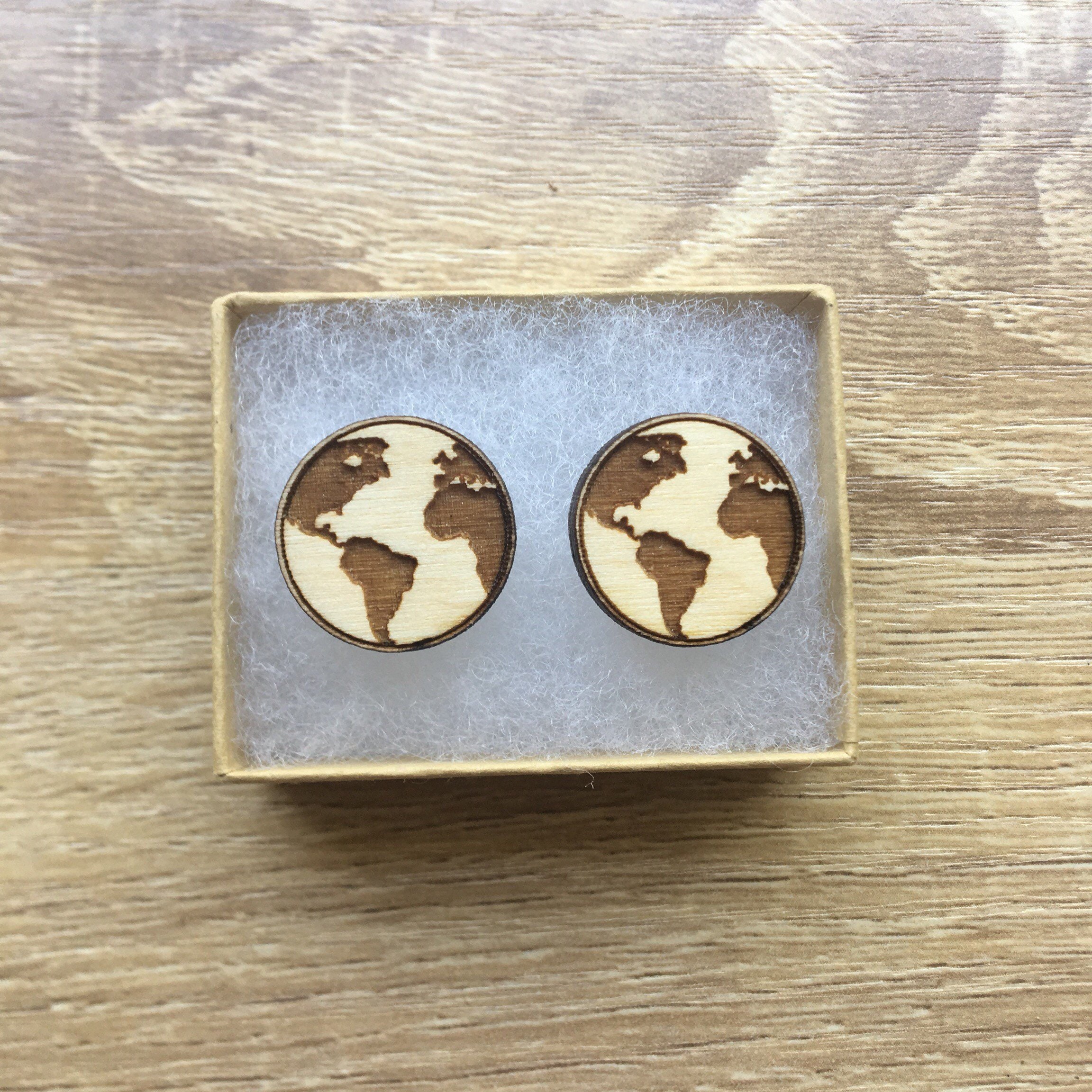 Planet Earth Wood Earrings, Wood Stud Earrings, Earth Earrings, Planet ...