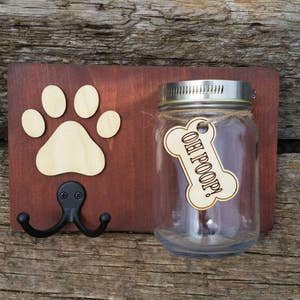 Wall Hanging Leash Holder, Leash Hanger, Treat Holder, Mason Jar Decor ...