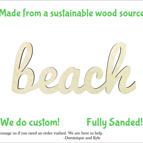 Beach Cursive Word Cutout Wood Craft Supply Hanging Wall - Etsy