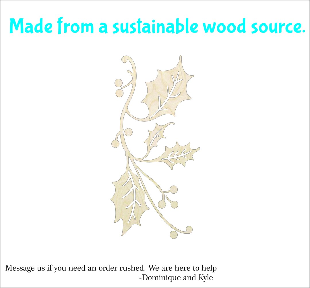 4"- 20" Holly Branch Wood Cutout Craft Supply-sanded - - Etsy