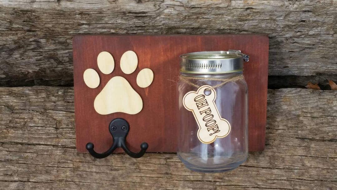 Wall Hanging Leash Holder, Leash Hanger, Treat Holder, Mason Jar Decor ...