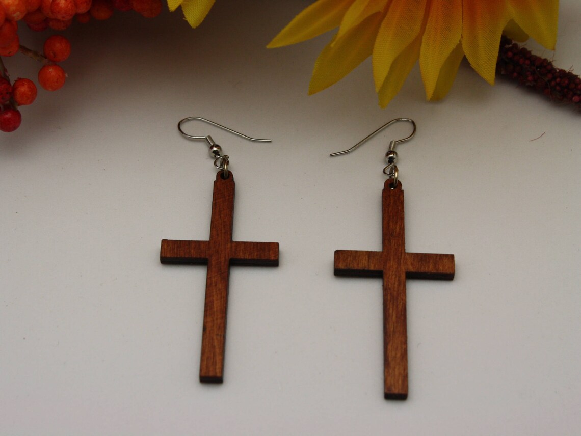 Wooden Cross Earrings, Cross Earrings, Dangle Cross Earrings, - Etsy