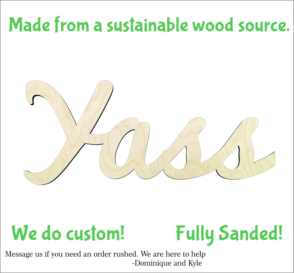 Yass multiple Sizes-cursive Word Cutout Wood Craft Supply - Etsy