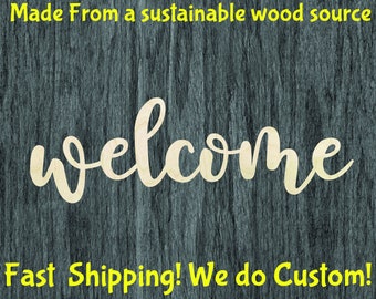 Welcome Script multiple Sizes Word Cutout Wood Craft Supply | Etsy