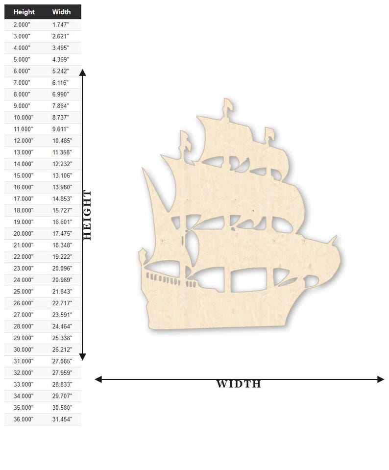 Laser Cut Baltic Birch Pirate Ship Galleon Wall Decor, Unfinished Tall ...